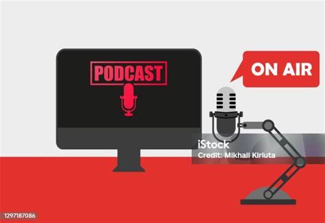 팟캐스트 일러스트 모니터 마이크 라이브 방송 아이콘 로고 방송 또는 스트리밍 벡터 Eps10 0명에 대한 스톡 벡터 아트 및