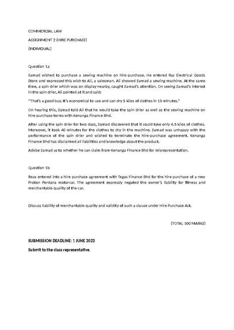 Assignment 2 Hp 2 Summary Financial Accounting Commercial Law