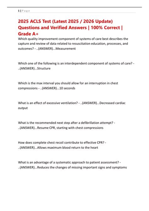 2025 Acls Test Latest 2025 2026 Update Questions And Verified Answers 100 Correct Grade