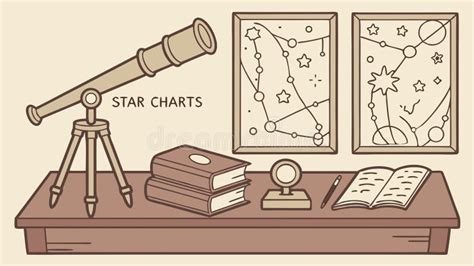 Star Charts And Telescope Astronomy Tools Science And Space Exploration Vector Design