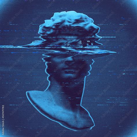 Concept Illustration Of Corrupted Graphics Digital Glitch Art Of Classical Male Head Bust
