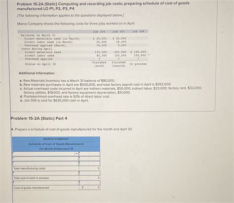 [solved] problem 15 2a static computing and recording job costs