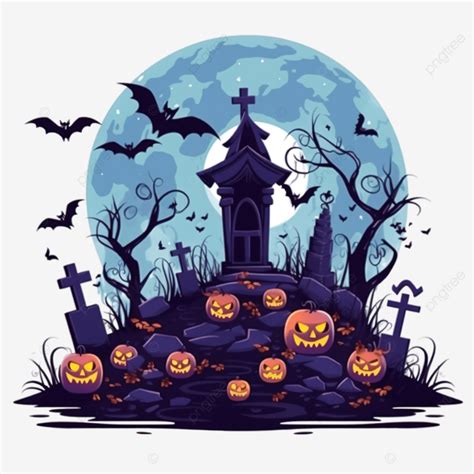 해피 할로윈 묘지 묘비 두개골 달 밤 트릭이나 파티 축하 그림을 치료 할로윈 달 할로윈 밤 Png 일러스트 및 이미지 에 대한 무료 다운로드 Pngtree