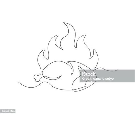 신선한 치킨 시체의 연속 한 줄 그리기 불꽃 간단한 라인 아트 벡터 디자인이있는 닭고기 고기에 대한 스톡 벡터 아트 및 기타 이미지 고기 구이 단순함 Istock