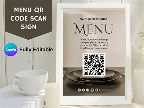 Printable Menu QR Code Scan Sign Paperless Menu For Dining Etsy