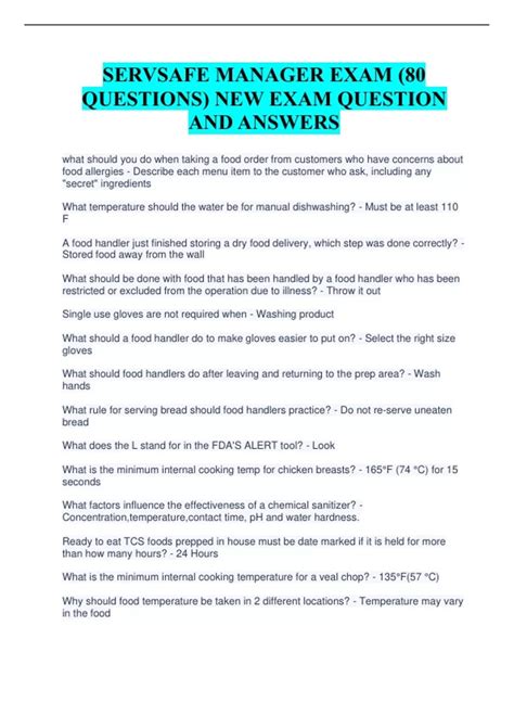 SERVSAFE MANAGER EXAM 80 QUESTIONS NEW EXAM QUESTION AND ANSWERS