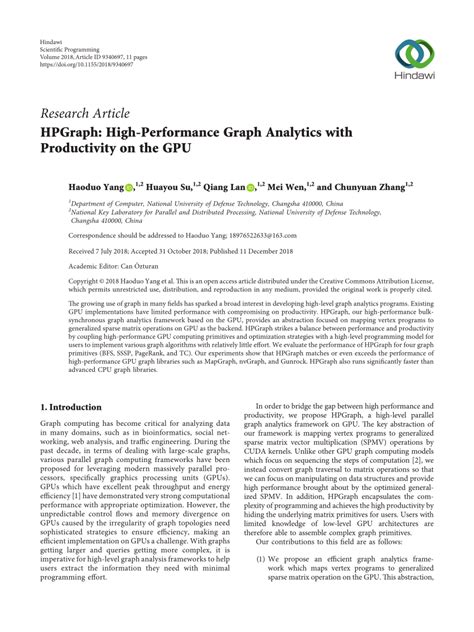 Pdf Hpgraph High Performance Graph Analytics With Productivity On The Gpu
