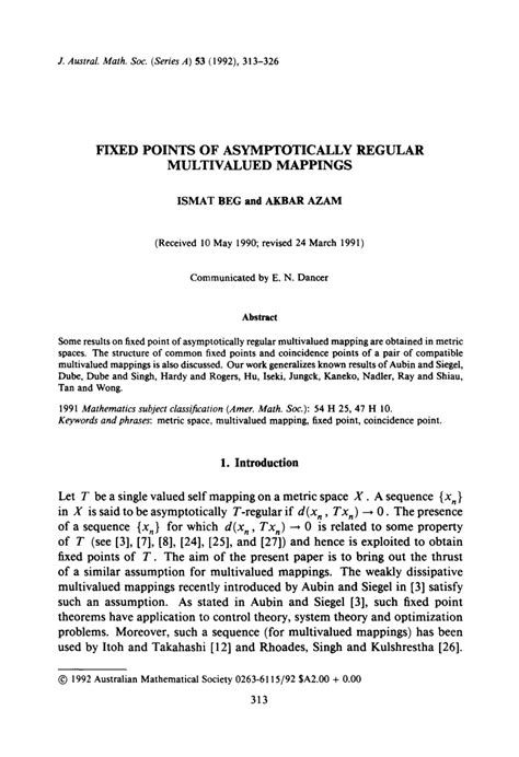 Pdf Fixed Points Of Asymptotically Regular Multivalued Mappings