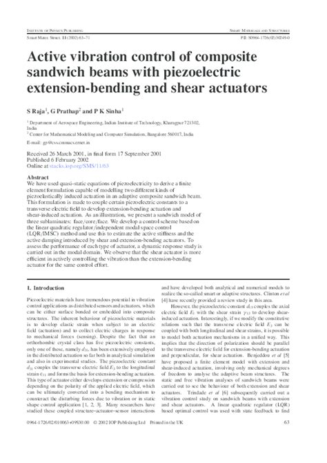 Pdf Active Vibration Control Of Composite Sandwich Beams With