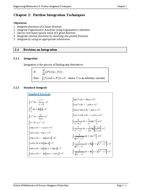 Chapter2 Further Integration Techniques Pdf Trigonometric Functions