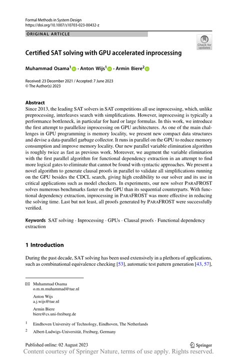Pdf Certified Sat Solving With Gpu Accelerated Inprocessing