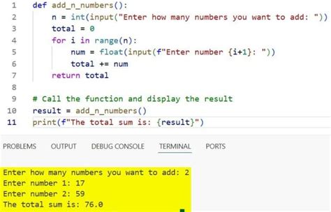 Python Program To Add N Numbers Accepted From The User