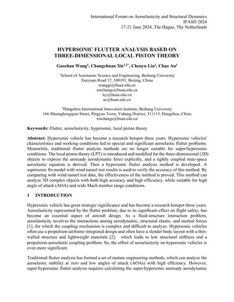 Pdf Hypersonic Flutter Analysis Based On Three Dimensional Local Piston Theory