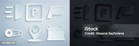 자동차 서비스 거울 타이밍 벨트 키트 배터리 주차 및 하이빔 아이콘을 설정합니다 벡터 3차원 형태에 대한 스톡 벡터 아트 및 기타 이미지 Istock