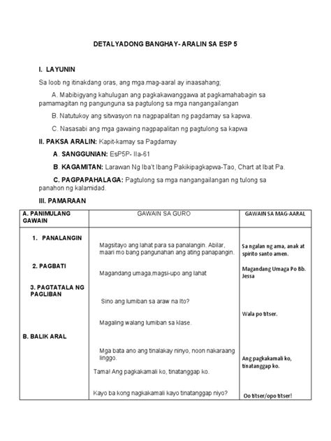 Lesson Plan In Esp 5 Pdf