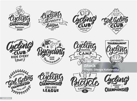 빈티지 사이클링 자전거 엠블럼 및 스탬프 세트 블랙 스포츠 배지 흰색 배경에 스티커 격리 Championship에 대한 스톡 벡터 아트 및 기타 이미지 Istock