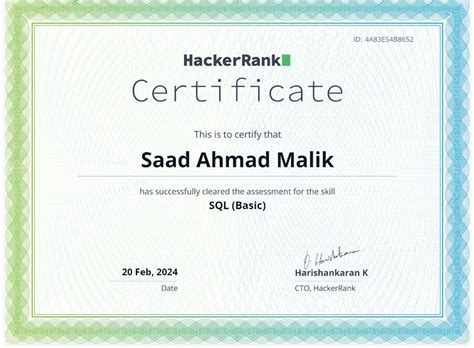 Saad Ahmad Malik On Linkedin Sql Certification Hackerrank