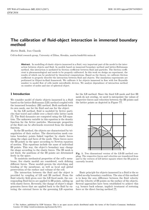 pdf the calibration of fluid object interaction in immersed boundary