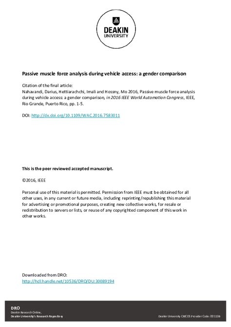 Pdf Passive Muscle Force Analysis During Vehicle Access A Gender