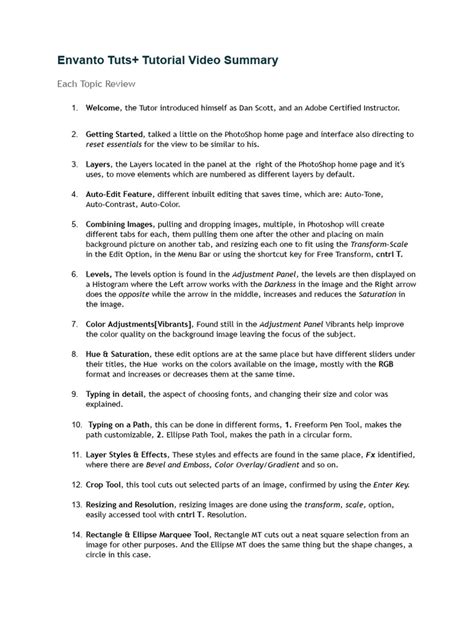 Envanto Tuts Tutorial Video Summary Pdf