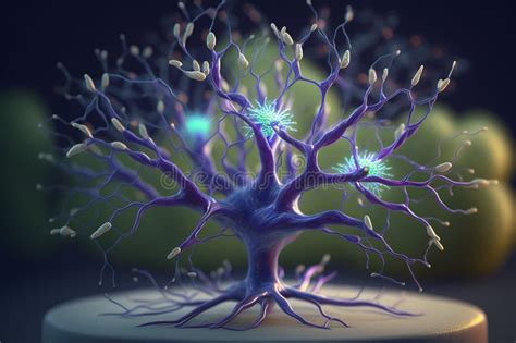 Neuron Cells With Glowing Link Knots Synapses In Abstract Dark Space Stock Image Image Of
