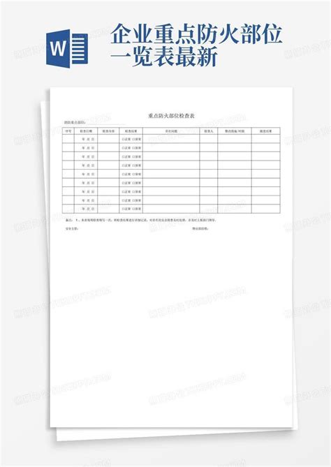 重点防火部位检查表Word模板下载 编号qrxmjzop 熊猫办公