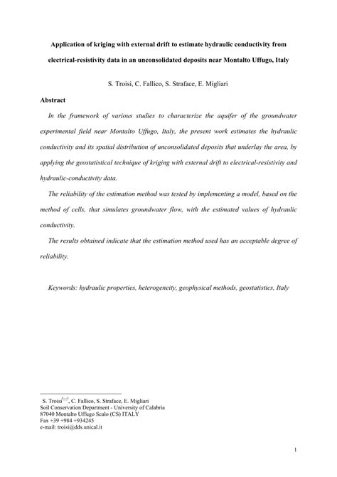 Pdf Application Of Kriging With External Drift To Estimate Hydraulic Conductivity From