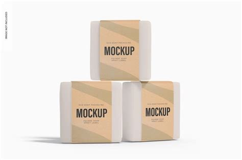Premium Psd Square Soap Kraft Label Set Mockup