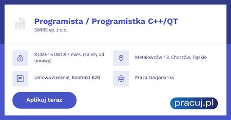 Oferta Pracy Programista Programistka Cqt Swire Sp Z Oo Chorzów