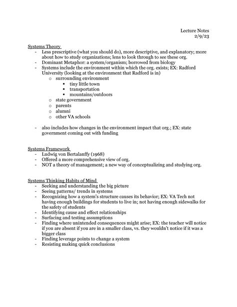 Systems Notes Lecture Notes 29 Systems Theory Less Prescriptive