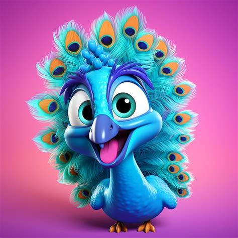 Premium Ai Image 3d Cute Cartoon Peacock Monster Realistic 3d Monster