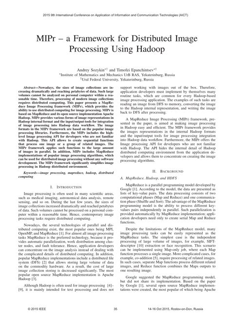 pdf mipr a framework for distributed image processing using hadoop