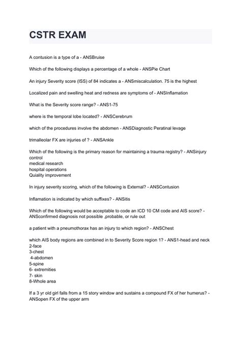 CSTR Practice Exam Questions And Answers Verified Answers Graded A By Experts