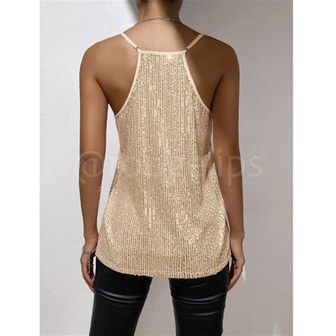 Rouge Tops Sequin Detail Champagne Gold Cami Top Poshmark