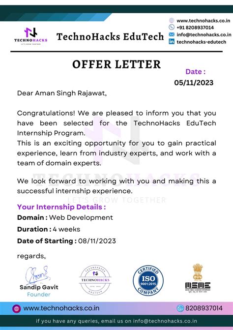 aman singh rajawat on linkedin internship technohacksedutech