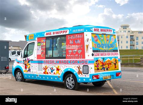 Mr Whippy Ice Cream Van On Winters Day Near Crosby Sea Front Stock