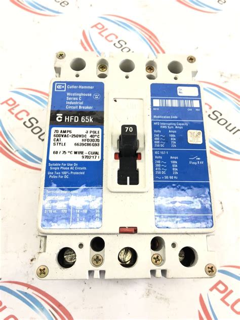 Westinghouse Cutler Hammer Hfd 65k Hfd3070 3 Pole 70 Amp Circuit