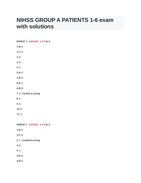 Nihss Group A Patients 1 6 Exam With Solutions Exams Nursing Docsity