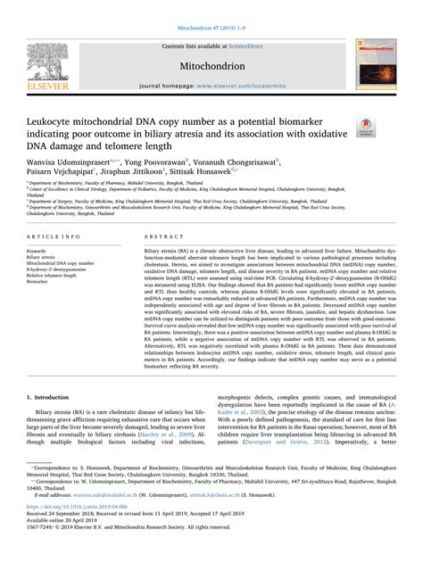 Pdf Leukocyte Mitochondrial Dna Copy Number As A Potential Biomarker Indicating Poor Outcome