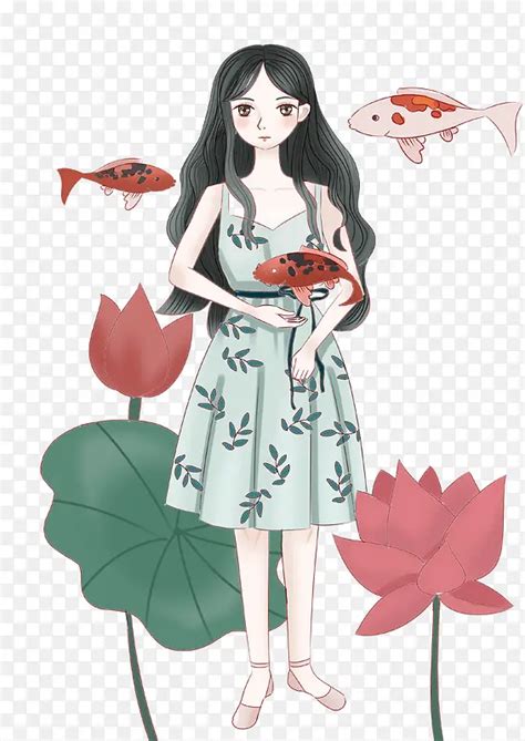 手绘夏季夏至女孩采荷花插画png图片素材下载图片编号yaradwvz 免抠素材网