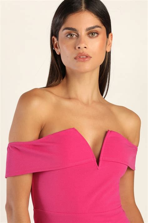 Pink Midi Dress Off The Shoulder Dress Bodycon Dress Lulus