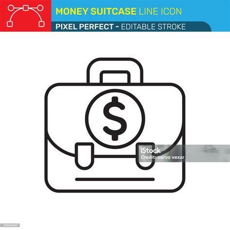 서류 가방과 달러 기호가 있는 돈 여행 가방 아이콘 미니멀리스트 디자인 금융 기호 깔끔한 선 전문적인 스타일 편집 가능한 획으로 완벽한 픽셀 Ui 및 Ux 벡터 아이콘 0