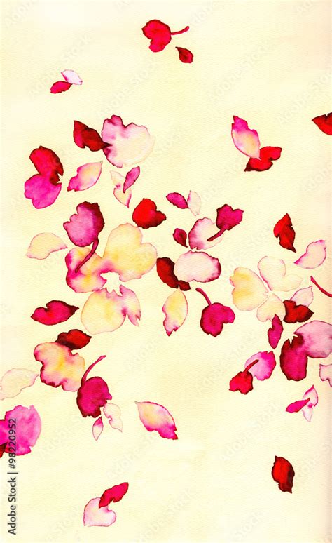 아름다운 꽃잎들이 바람에 흩날리는 수채화 Stock Illustration Adobe Stock