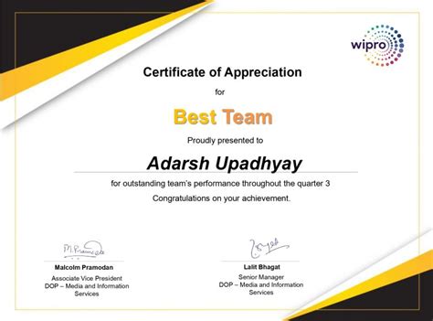 Adarsh Upadhyay On Linkedin Elated To Share Best Team Award Proud To Be Wiproite Thank You