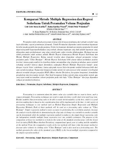 Komparasi Metode Multiple Regression Dan Regresi Sederhana Untuk