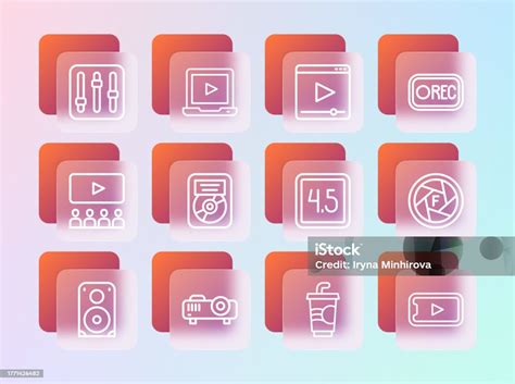 설정 라인 녹화 버튼 영화 영화 미디어 프로젝터 등급 영화 종이 유리와 물 Cd 디스크 어워드 프레임 온라인 재생 비디오 사운드 믹서 컨트롤러 및 아이콘 벡터 0명에 대한