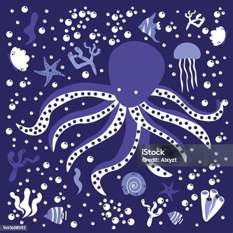 손으로 그리는 문어와 귀여운 요소가 디자인을 인쇄합니다 패션 직물 섬유 그래픽 인쇄에 대 한 벡터 일러스트 디자인 Eps 귀여운에 대한 스톡 벡터 아트 및 기타 이미지