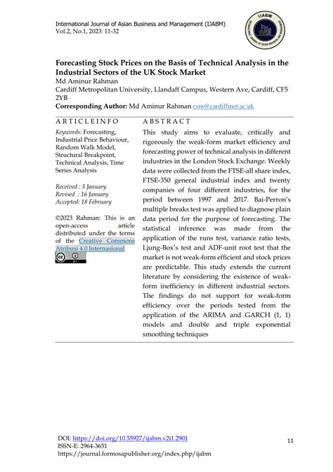 Pdf Forecasting Stock Prices On The Basis Of Technical Analysis In The Industrial Sectors Of