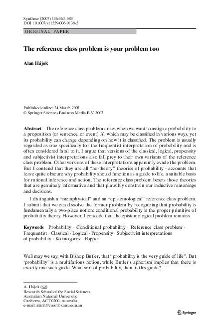 Pdf The Reference Class Problem Is Your Problem Too