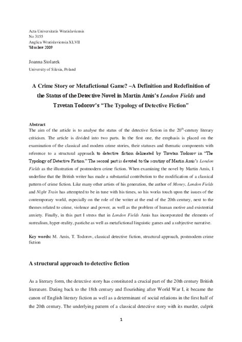 Pdf A Crime Story Or Metafictional Game A Definition And